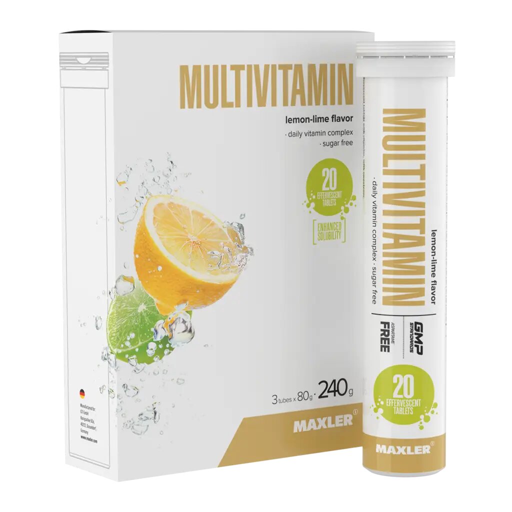 Макслер Мультивитамин вкус лимон-лайм / Maxler Multivitamin Lemon-Lime flavor шипучие таблетки по 4,0 г 3 тубы по 20 шт 3 тубы по 20 шт