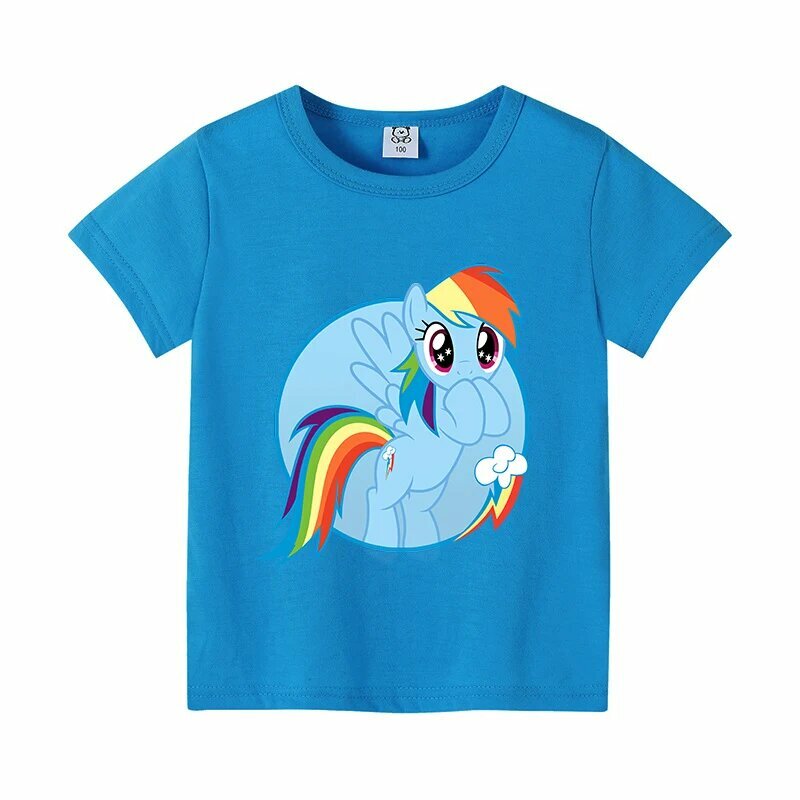 Футболки для девочек My Little Ponys, кавайные топы с мультяшным принтом, летние детские повседневные милые детские одежды с короткими рукавами для девочек