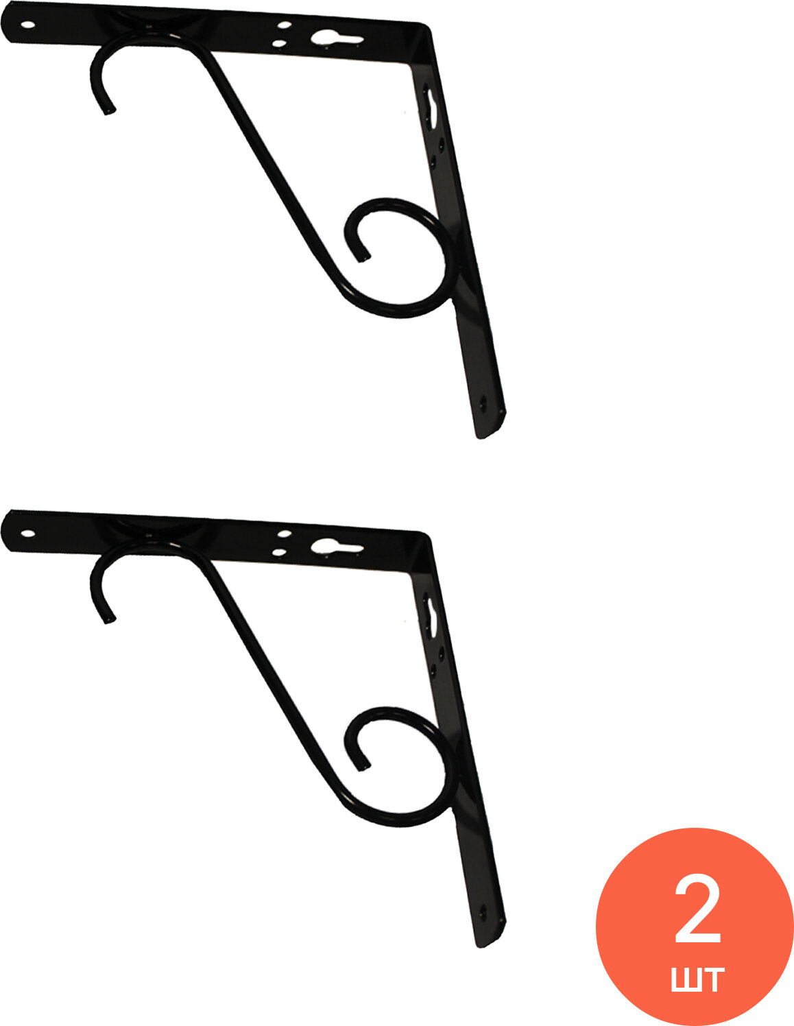 Кронштейн для полки Петротех Лира стальной, черный, 150×150мм / держатель (комплект из 2 шт)
