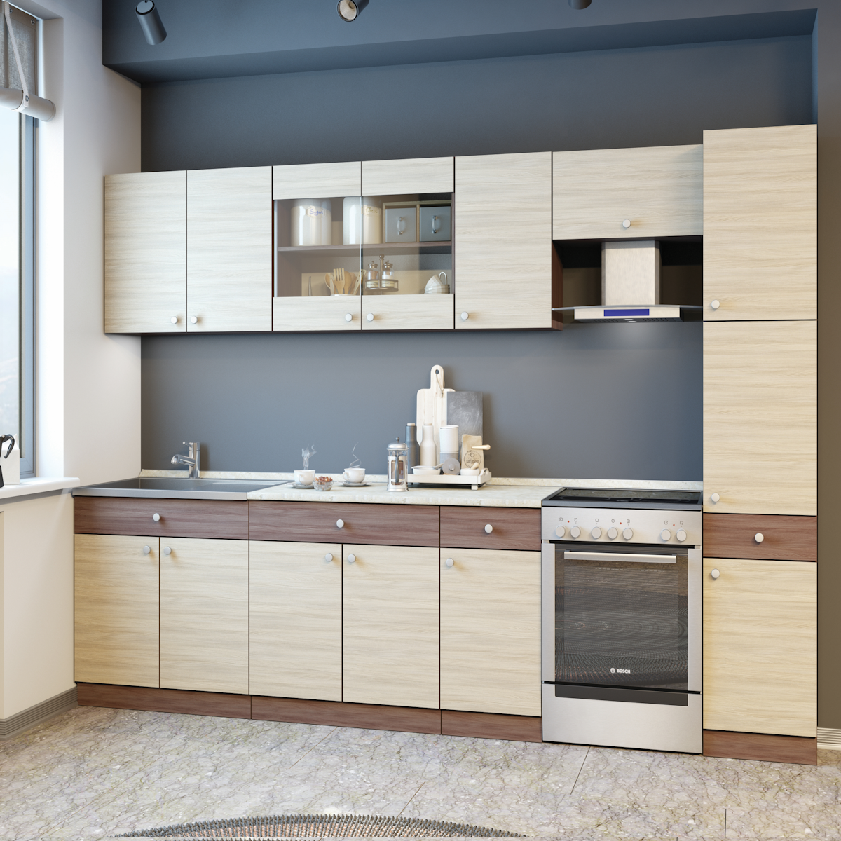 Кухонный гарнитур, кухня, готовый комплект Шимо 3 м Ясень шимо