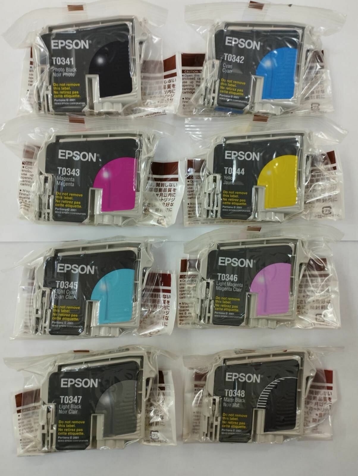 Комплект оригинальных картриджей Epson Stylus Photo 2100 (T0341/T0342/T0343/T0344/T0345/T0346/T0347/T0348) - 8 шт. без коробок в технологической упаковке