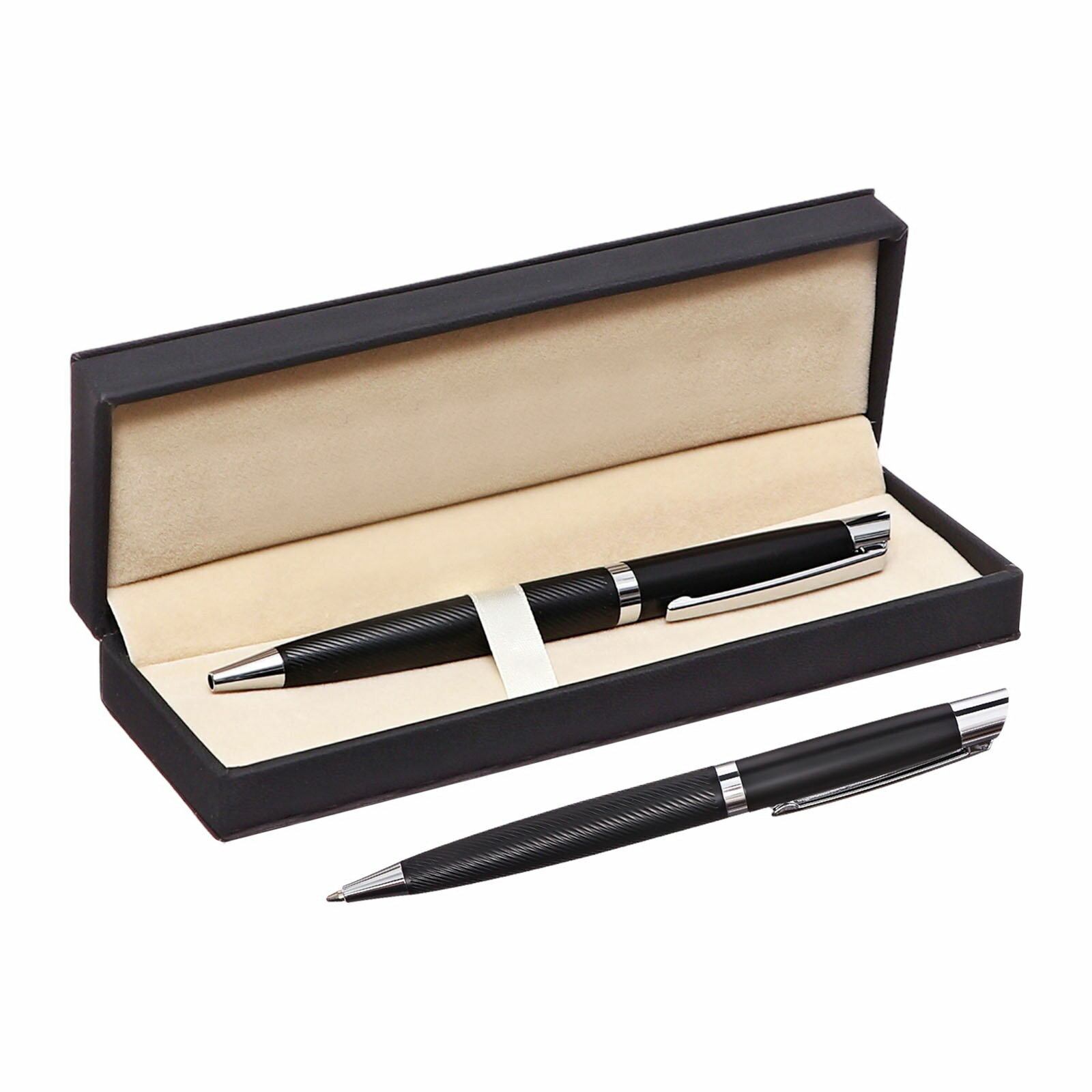 Ручка подарочная "Карбон", шариковая, поворотная, в футляре кожзам, корпус чёрный с серебристым