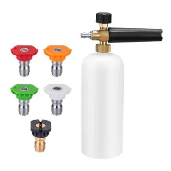 Набор металлических форсунок-распылителей для минимоек 5шт. Пенная насадка (пеногенератор) пластиковый для мойки высокого давления 1шт.