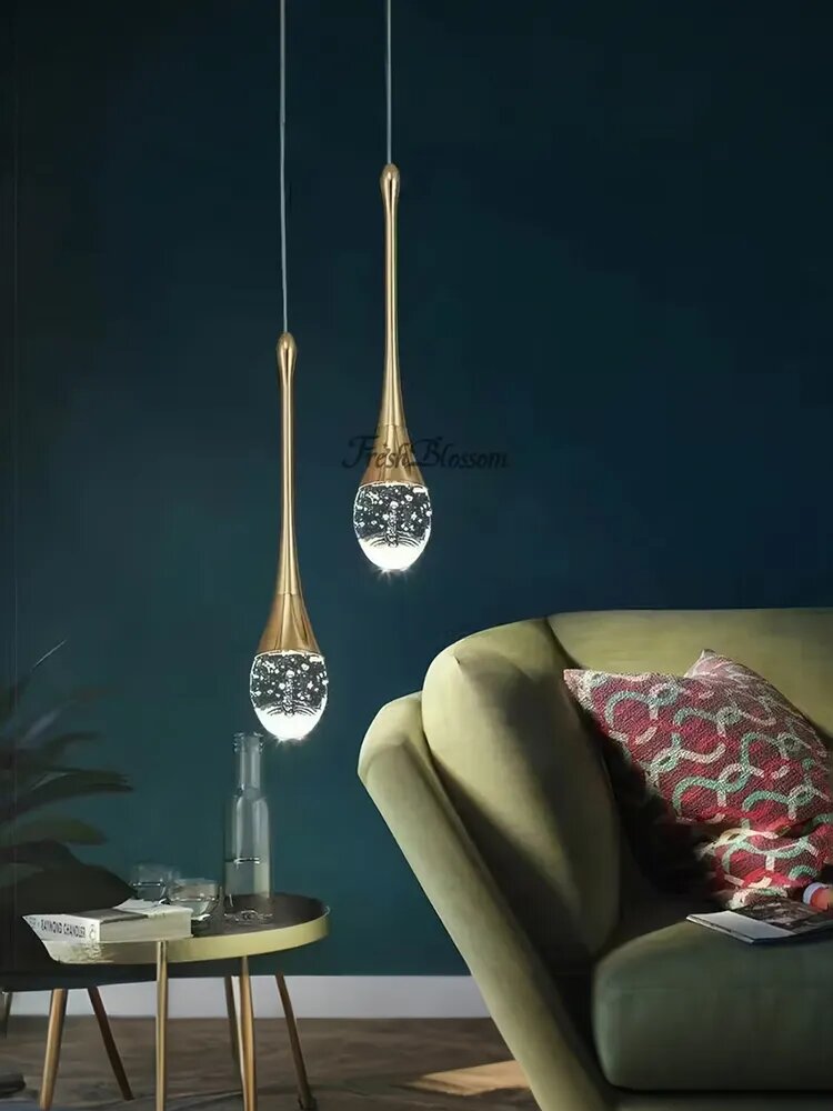 Золотая хрустальная люстра, креативный ресторан, кафе, бар, длинная люстра.