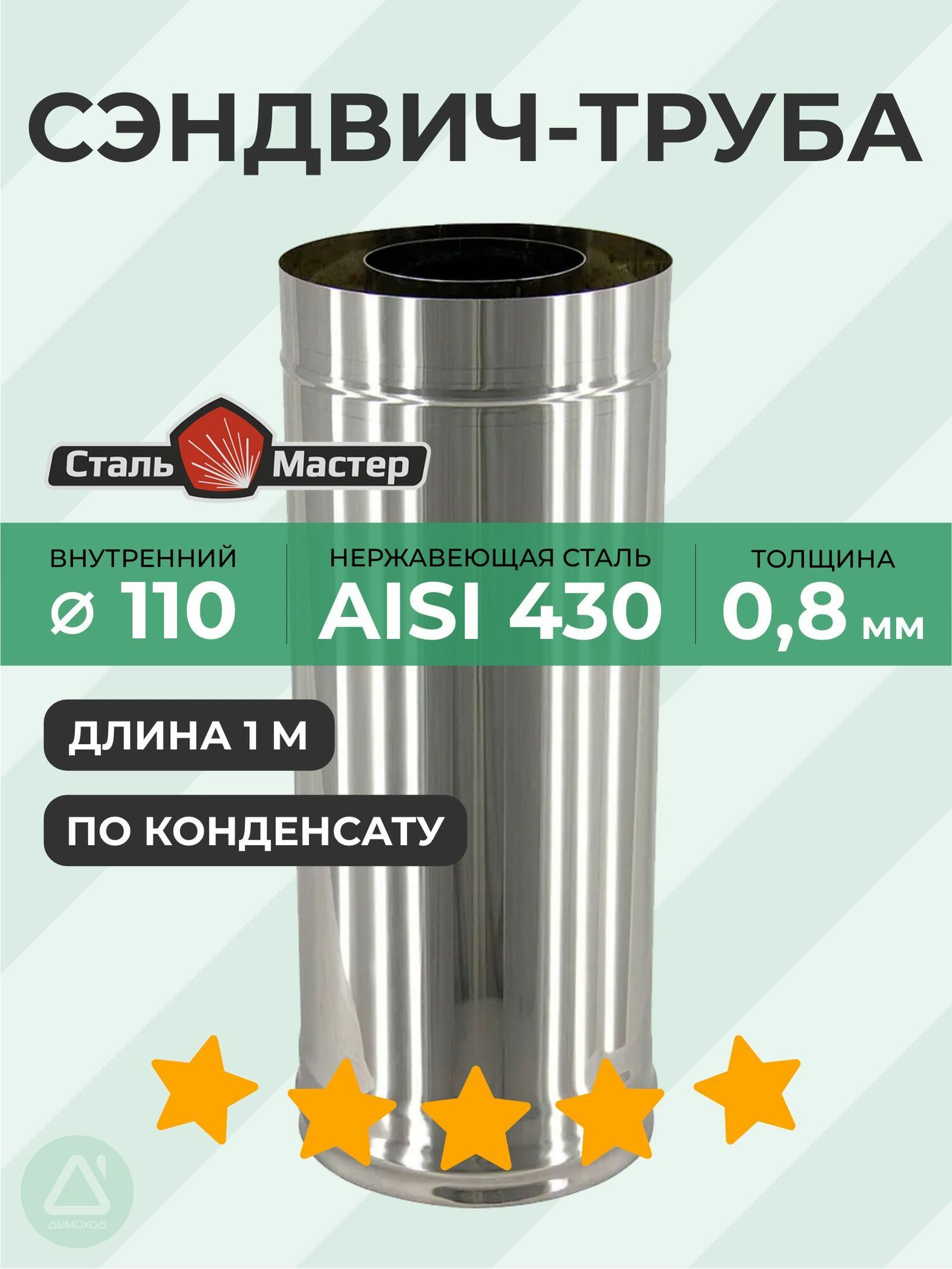 Сэндвич К 110 / 200 1,0 м нерж 0,8 мм / нерж 0,5 мм