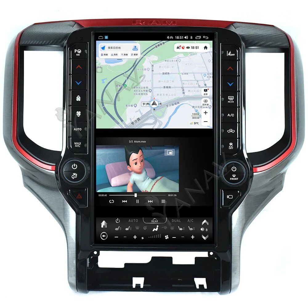 13,6-дюймовый автомобильный радиоприемник Android для Dodge RAM 2019-2021, GPS-навигация Tesla, вертикальный авто стерео мультимедийный плеер, блок Carplay 128GB Carplay