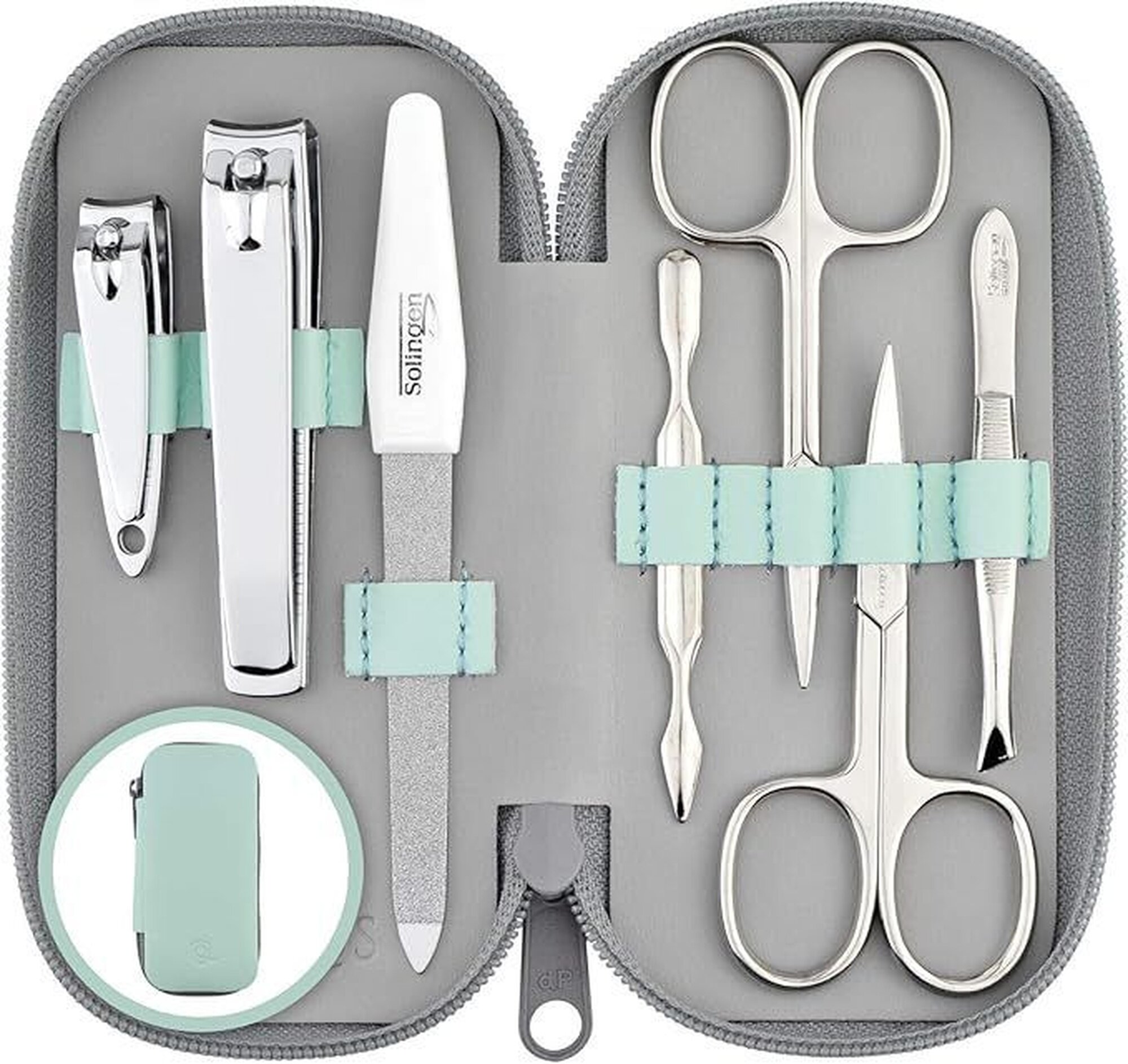 Набор маникюрный Solingen MarQus, 7 элементов, в футляре, нержавеющая сталь, бирюзовый
