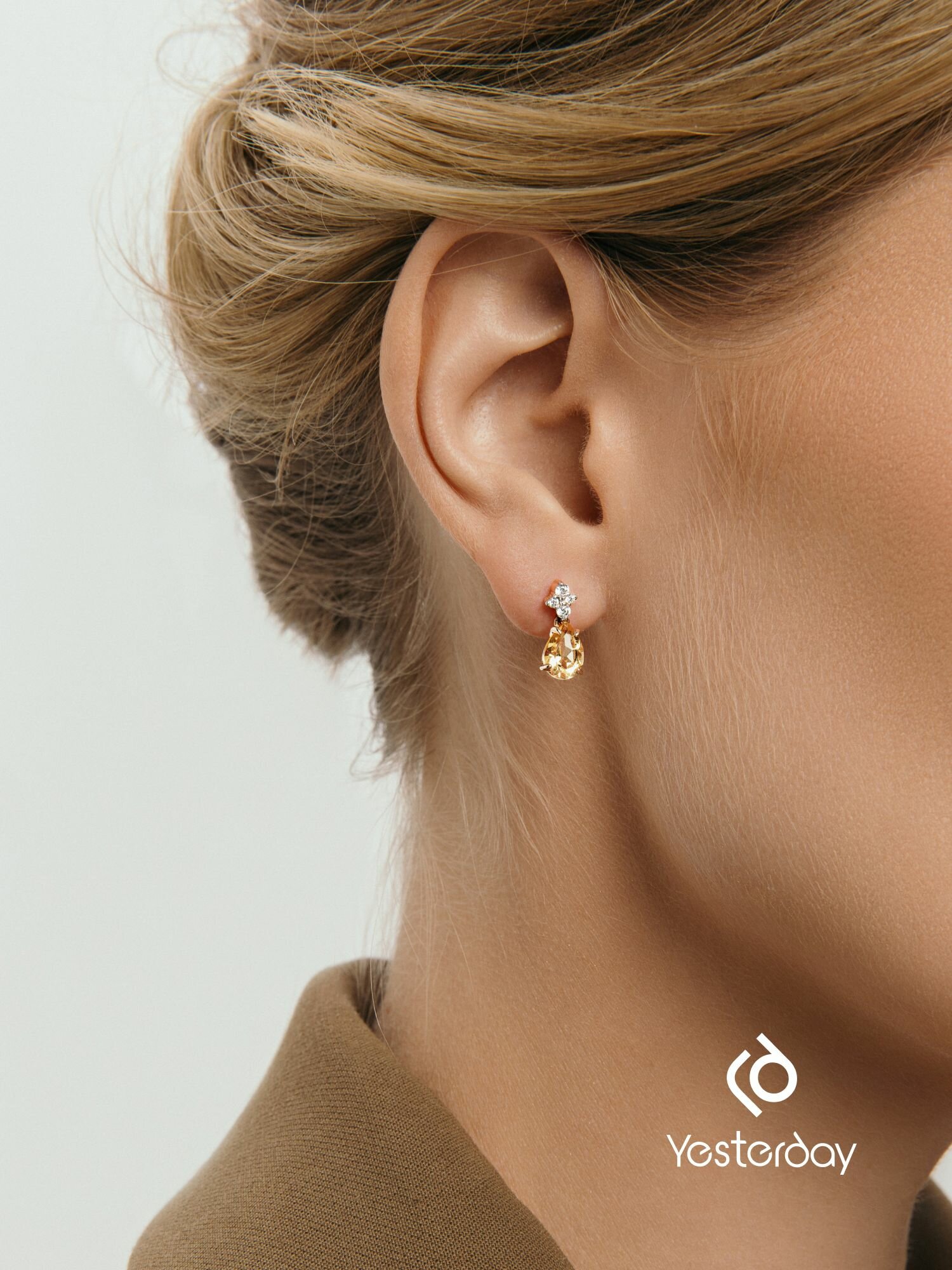 Серьги, красное золото, 585 проба, цитрин, фианит