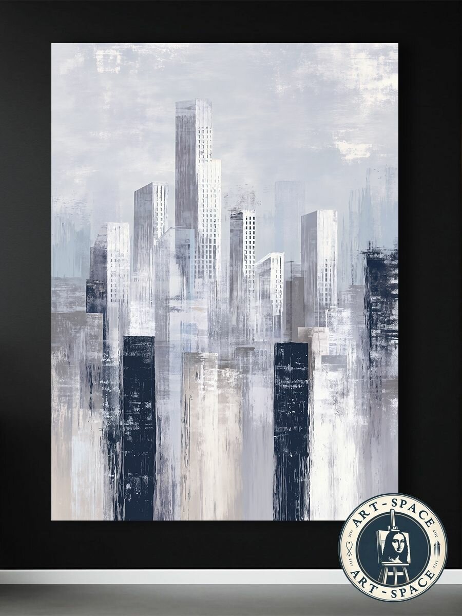 Картина интерьерная на стену вертикальная - "Город / Пейзаж / Небоскребы" , 60х80 см.