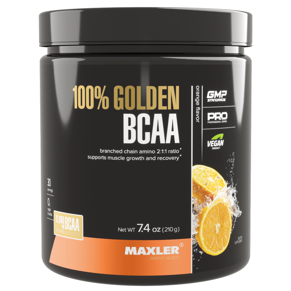 Аминокислоты Maxler 100%, 100 % Golden BCAA, порошок, апельсин, без сахара, 210 г