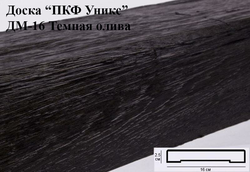 Доска из Полиуретана Уникс ДМ16 Темная Олива Д2000хШ160хВ25 мм Имитируется Легкая Брашировка Дерева.