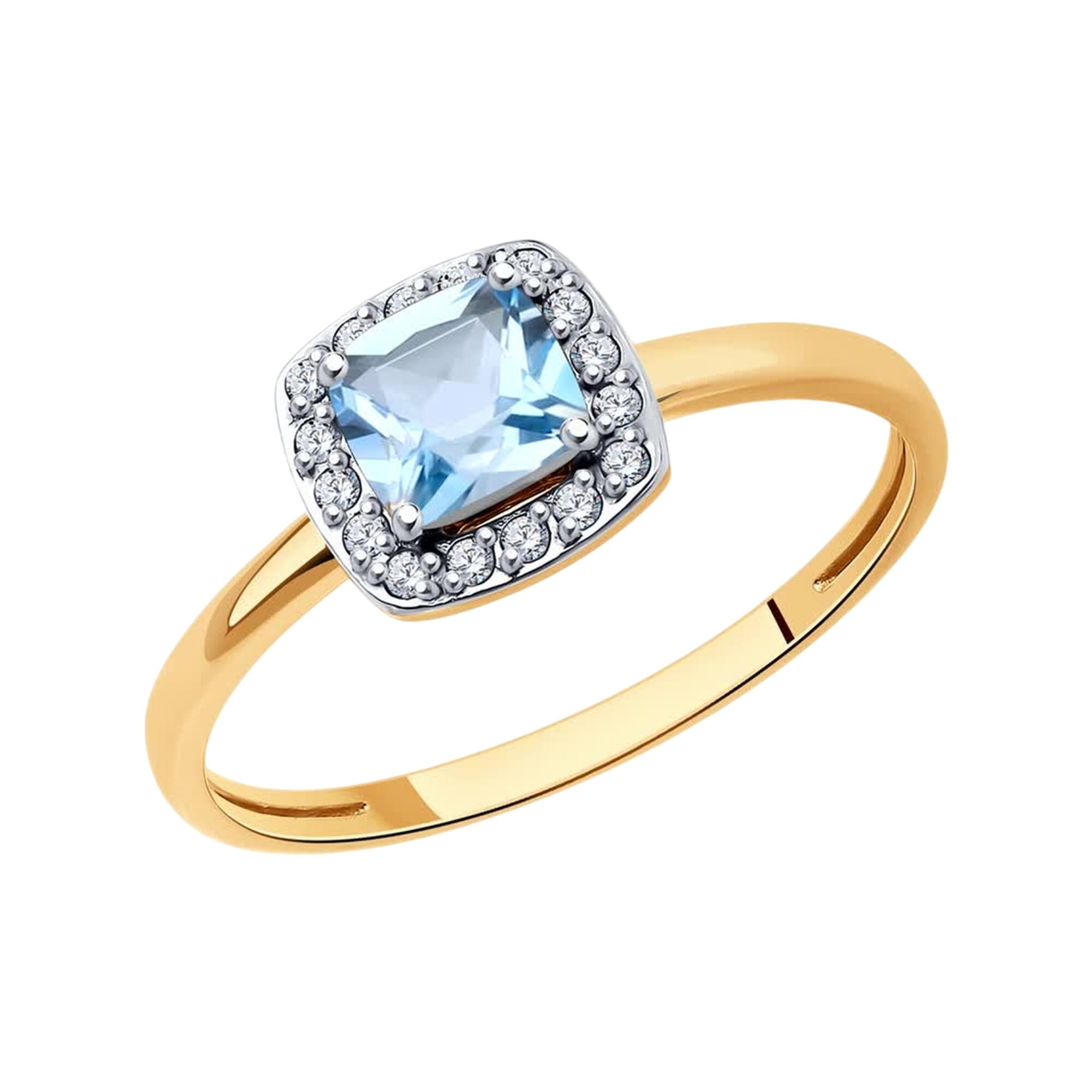 Кольцо, красное золото, 585 проба, фианит, топаз