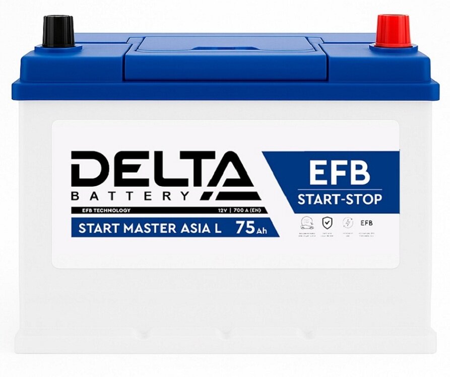 Аккумулятор автомобильный DELTA Start Master EFB Asia 75 А/ч 700 А обр. пол. Азия авто (260x173x225) 1275 с бортиком