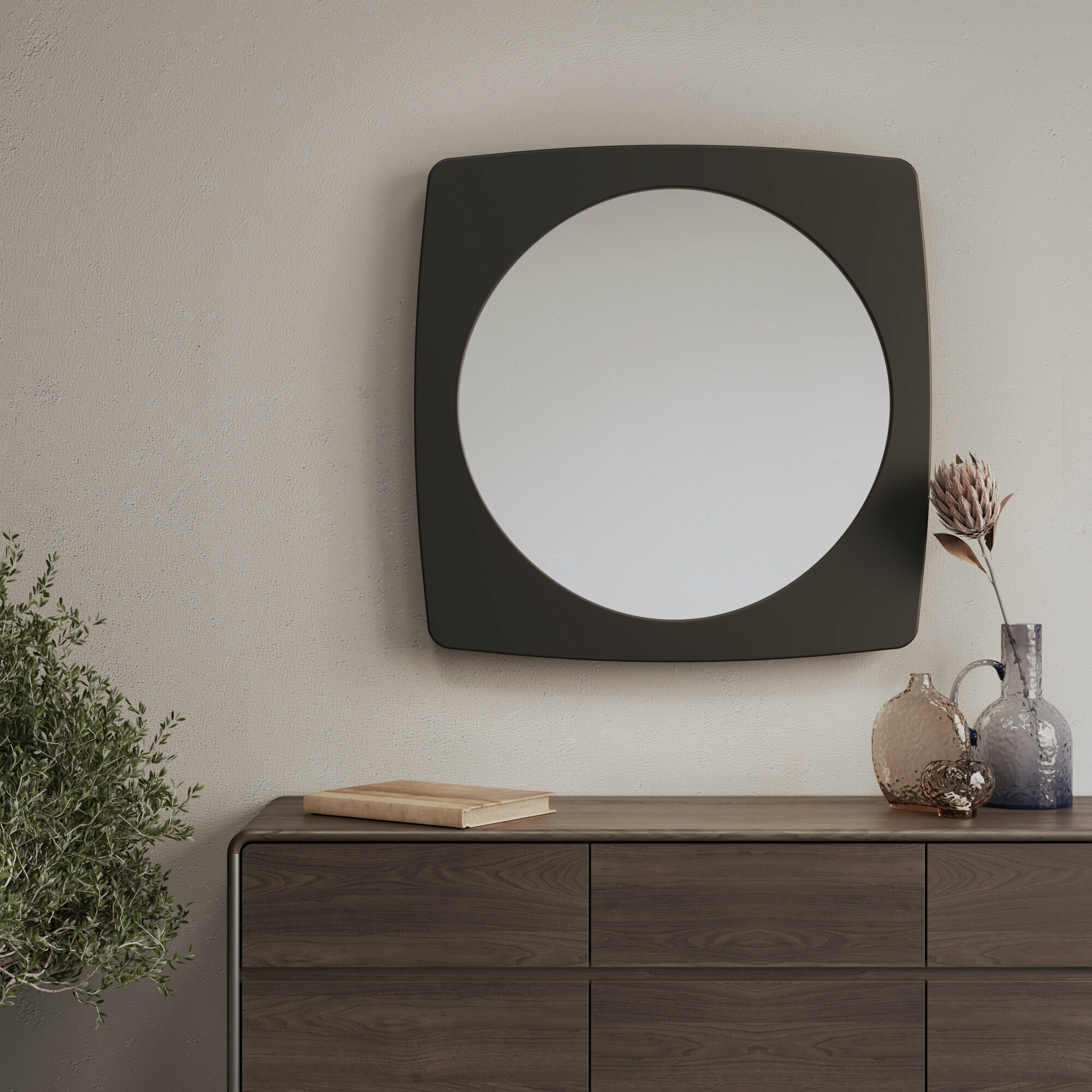 Зеркало настенное с подсветкой для макияжа круглое Gloines Эстетик Сквот d110 черное