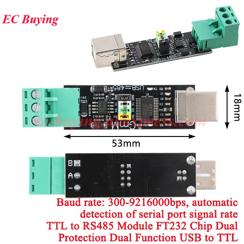 Модуль преобразователя уровня RS485 RS232 EC Buying 2pcs, RS485 to TTL Black