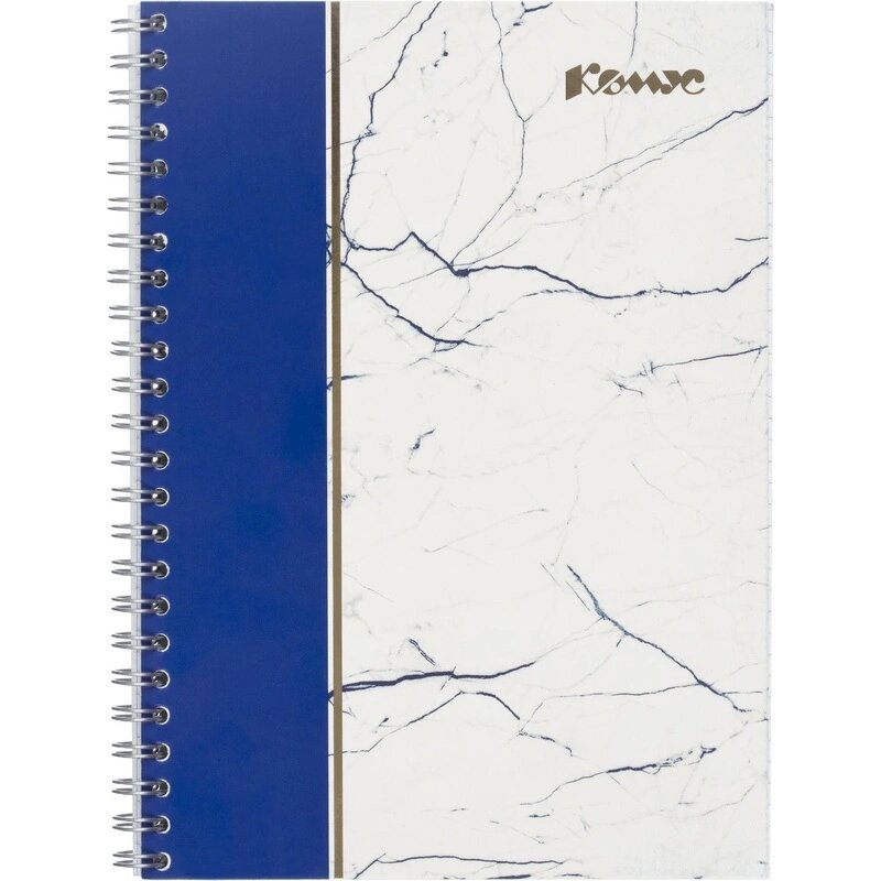 Бизнес-тетрадь А5 80л Комус Мрамор Синий клетка,80г, греб, карт, фольга, УФ-лак