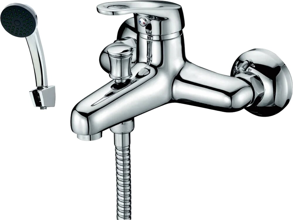 Смеситель для ванны с душем D-lin 410 D130410 с душевым гарнитуром, настенный, однорычажный, хром, глянцевый, латунный, с керамическим картриджем