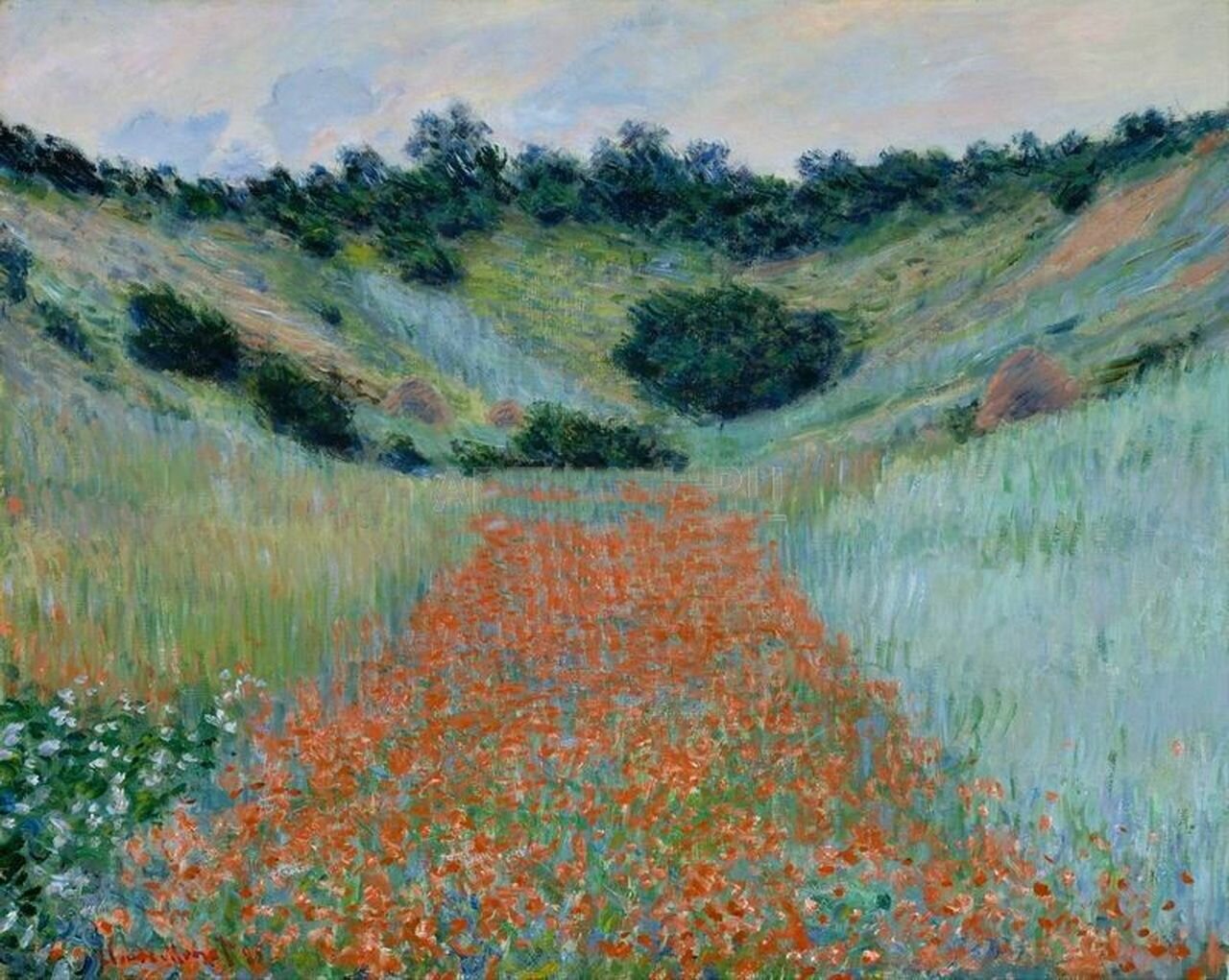 Плакат, постер Маковое поле в низине около Живерни. Клод Моне на бумаге, размер 30х42см