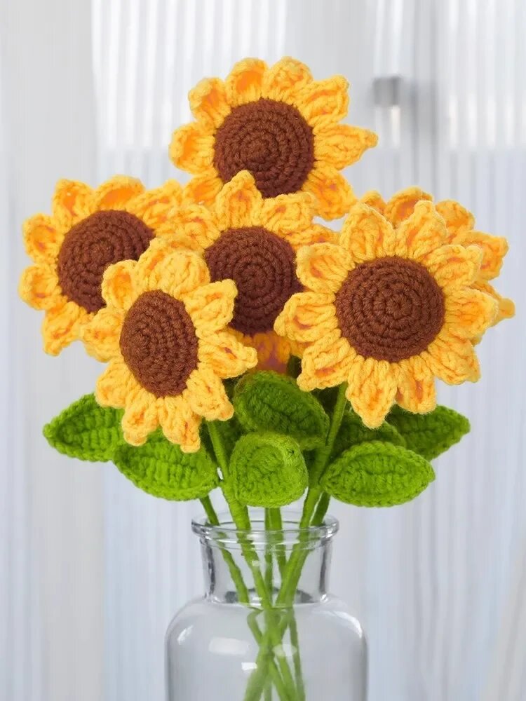 Букет из вязаных подсолнухов, шерсть, Цвет: 5pc