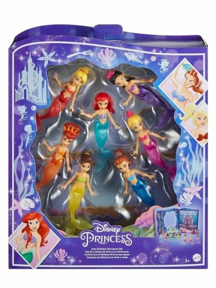 Набор кукол Disney Принцесса Ариэль и сёстры интерактивная игра с книгой, игрушка для ролевых игр (для девочек)
