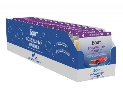 Влажный корм для собак мини пород с чувствительным пищеварением Brit PREMIUM Воздушный паштет, Ягнёнок 14шт x 100г
