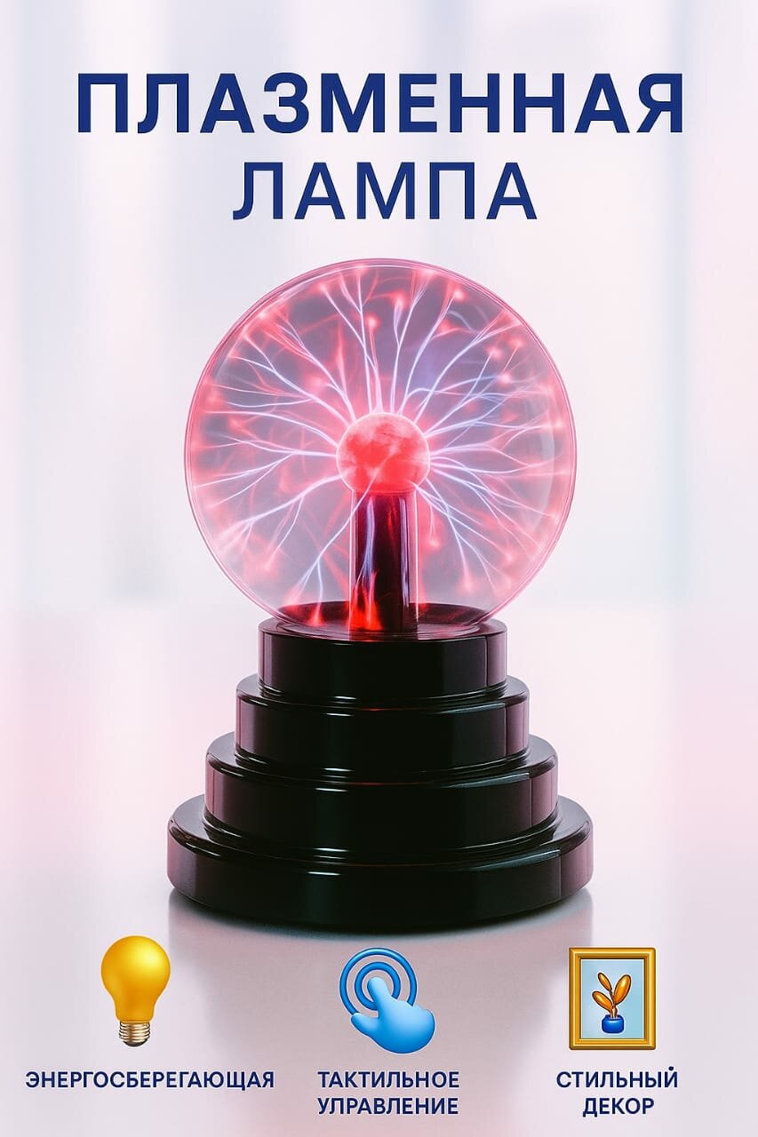 Светильник плазменный шар тесла с молниями Plasma Light диаметр 13 см.