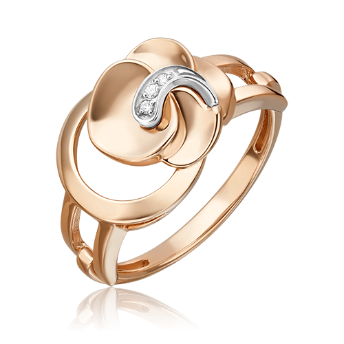 Кольцо, комбинированное золото, 585 проба, бриллиант