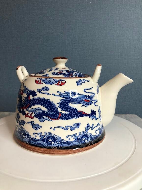 Чайник заварочный винтажный "священный дракон", 0.8л, фаянс, ручная роспись