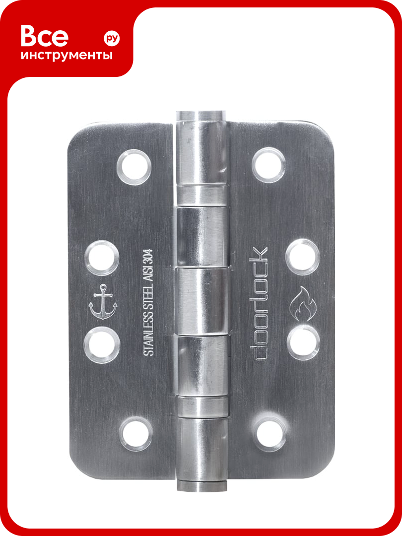 Дверные карточные скругленные петли Doorlock DL H102/76/2B/R/SSS (2 шт, матовая нержавеющая сталь, 102x76x3 мм) 74075