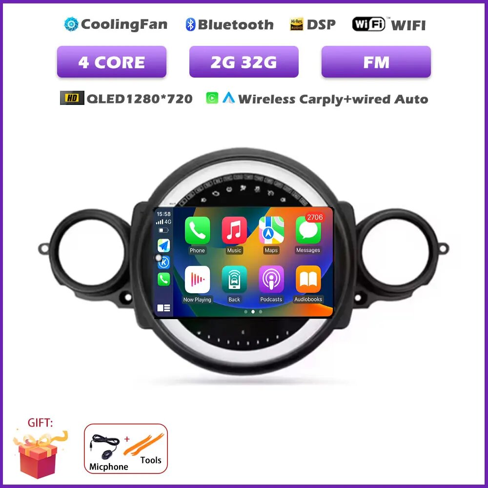 Автомагнитола для BMW Mini Cooper R56 R60 R51 2006-2014, Android 16, CarPlay, мультимедиа, Y 2G 32G