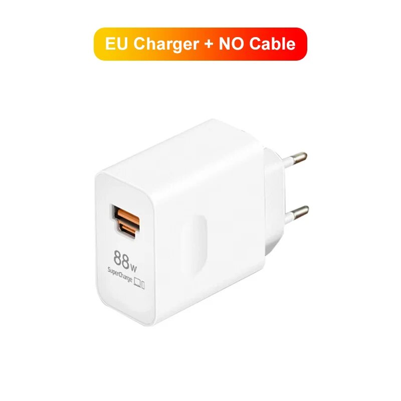 Оригинальное зарядное устройство с двумя портами мощностью 88 Вт SuperCharge для HUAWEI P60 Honor 400 200 Magic 7 6 Pro 6A Тип C Кабель USB A C PD Адаптер питания EU Charger No Cable