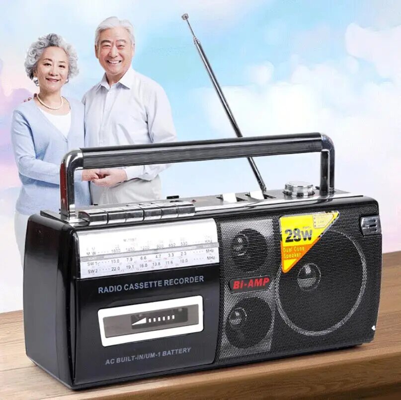 Мощность 28 Вт Ретро магнитофон Кассетный проигрыватель Наружный динамик AM FM SW 4 полосы DSP Радио USB SD Mp3 плеер Проигрыватели пластинок