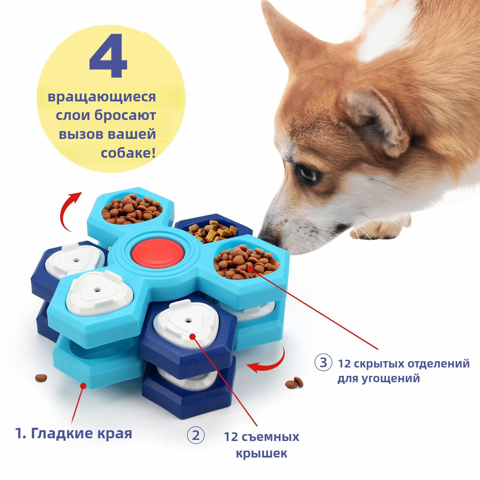 Четырехуровневая медленно вращающаяся миска для собак предотвращает ожирение и вздутие живота