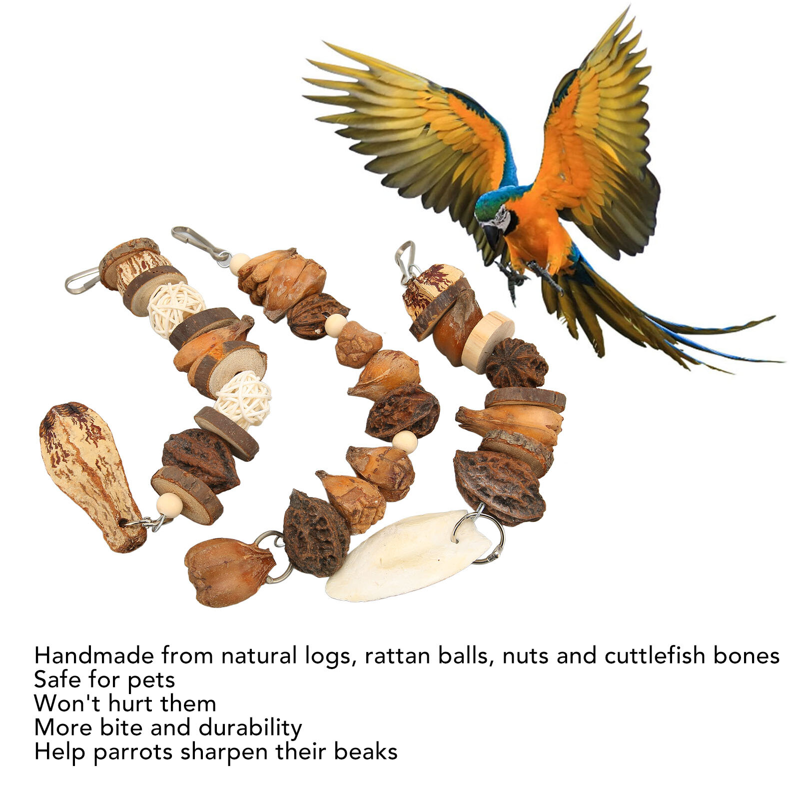Набор игрушек для укуса птицы, шарик из ореховой лозы, каракатица, подвесной жевательный шнур для попугая с крючками из нержавеющей стали для птиц