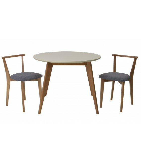 Стол Сканди К 90 натур/слоновая кость со стульями Франк натур рогожка серый