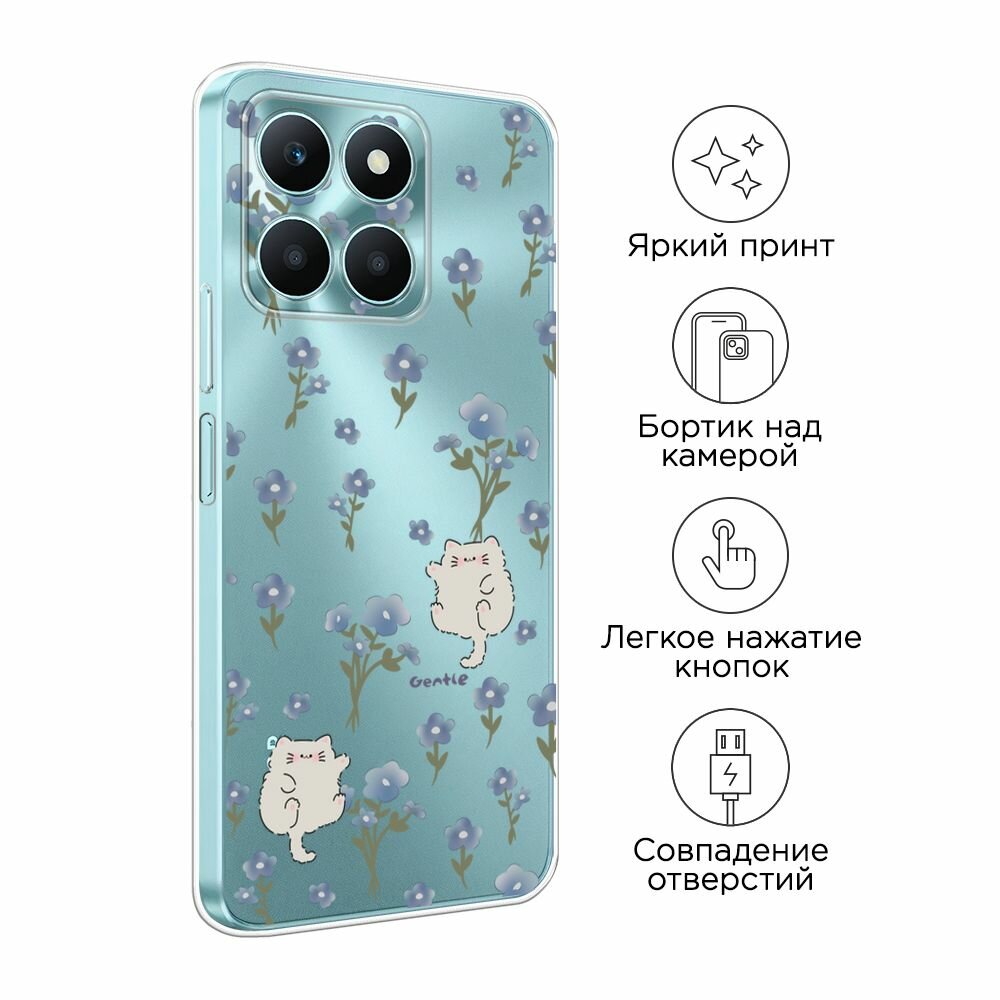 Чехол на Honor X6A / Хонор X6A с принтом "Gentle cats", прозрачный — фото 1