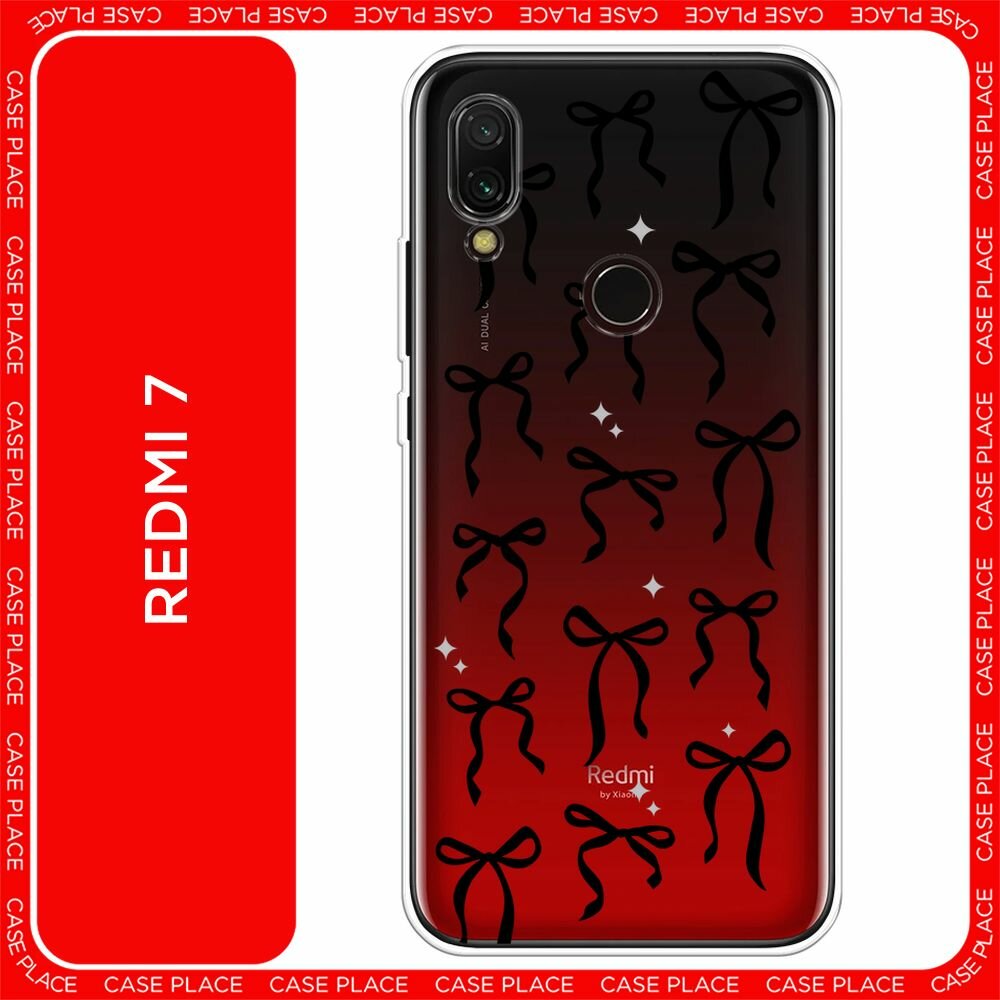 Чехол на Xiaomi Redmi 7 / Сяоми Редми 7 с принтом "Black bows", прозрачный