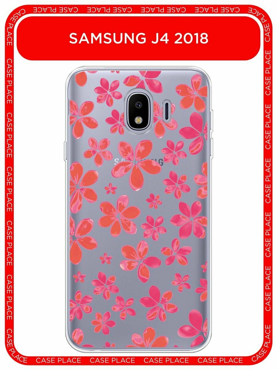 Чехол на Samsung Galaxy J4 / Самсунг Галакси Джей 4 с принтом "Росыпь ярких цветов", прозрачный