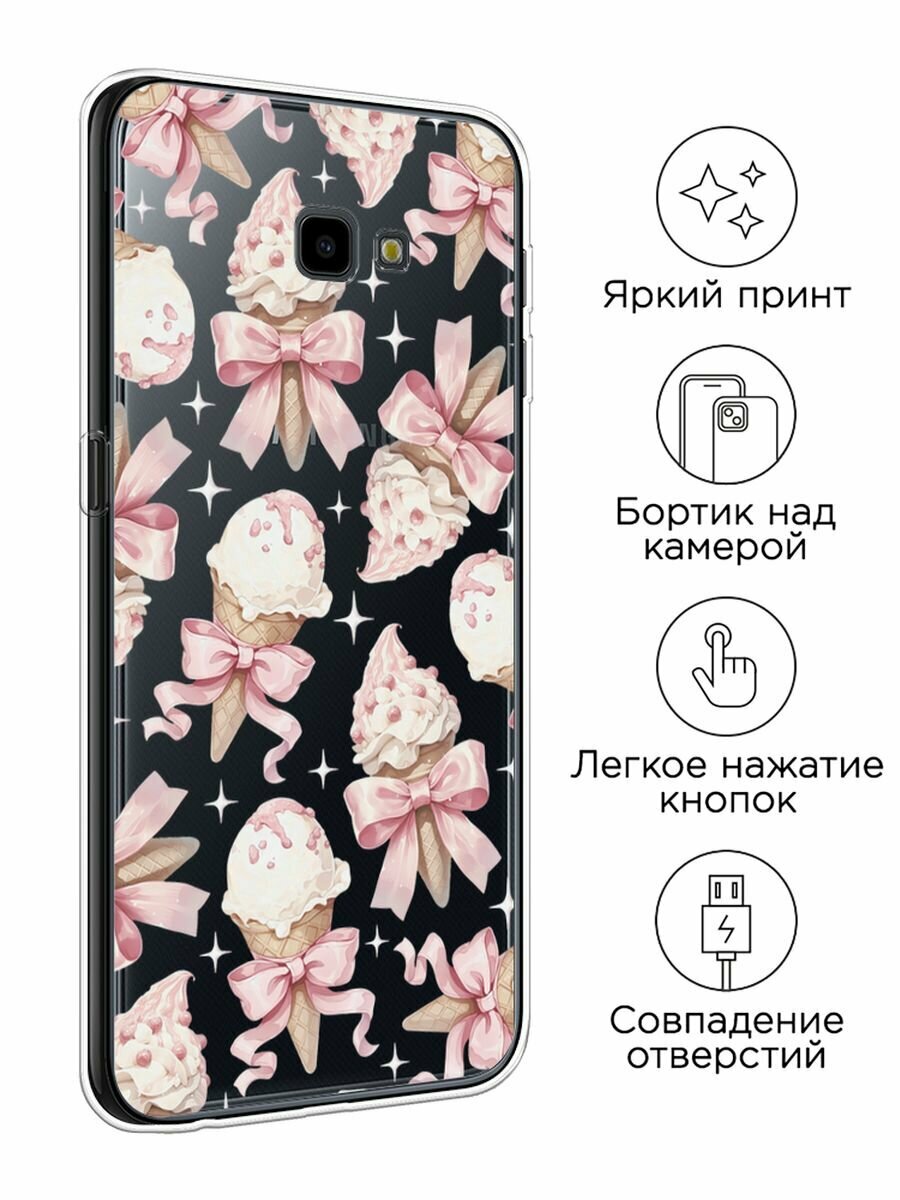 Чехол на Samsung Galaxy J4 Plus 2018 / Самсунг J4 Plus 2018 с принтом "Мороженое с бантиками", прозрачный — фото 1