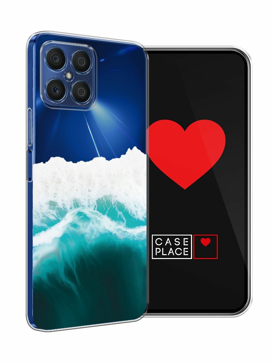Чехол на Honor X8 / Хуавей X8 с принтом "Большая волна", прозрачный — фото 1