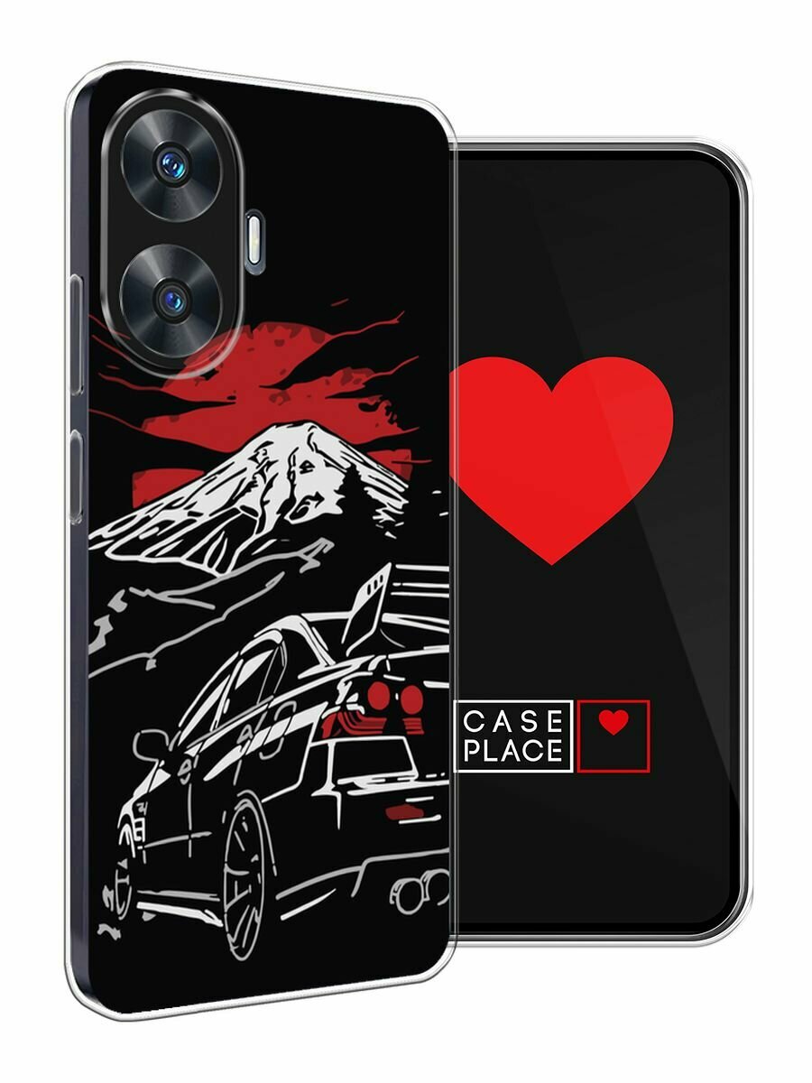 Чехол на Realme C55 / Реалми C55 с принтом "Машина в горах JDM" — фото 1