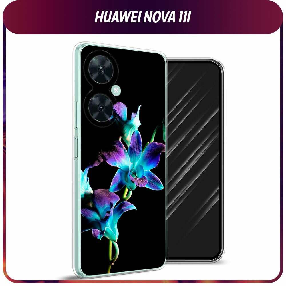 Чехол на Huawei Nova 11i / Хуавей Нова 11i с принтом "Синий цветок на черном"