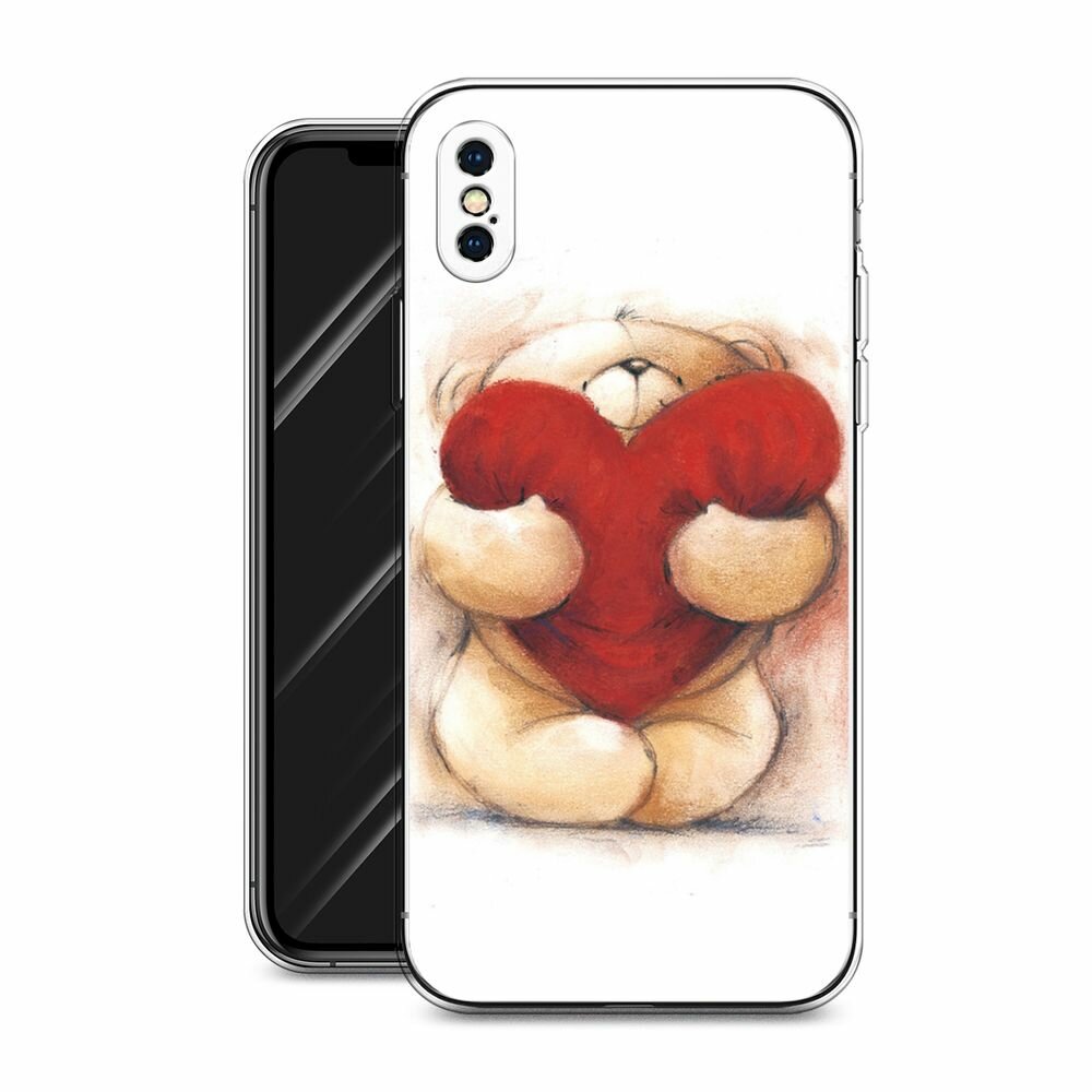 Чехол на Apple iPhone XS Max / Айфон XS Max с принтом "Мишка с сердцем 1" — фото 1
