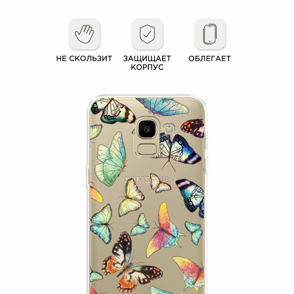 Чехол на Samsung Galaxy J6 2018 / Самсунг Галакси Джей 6 2018 с принтом Бабочки фон, прозрачный — фото 1