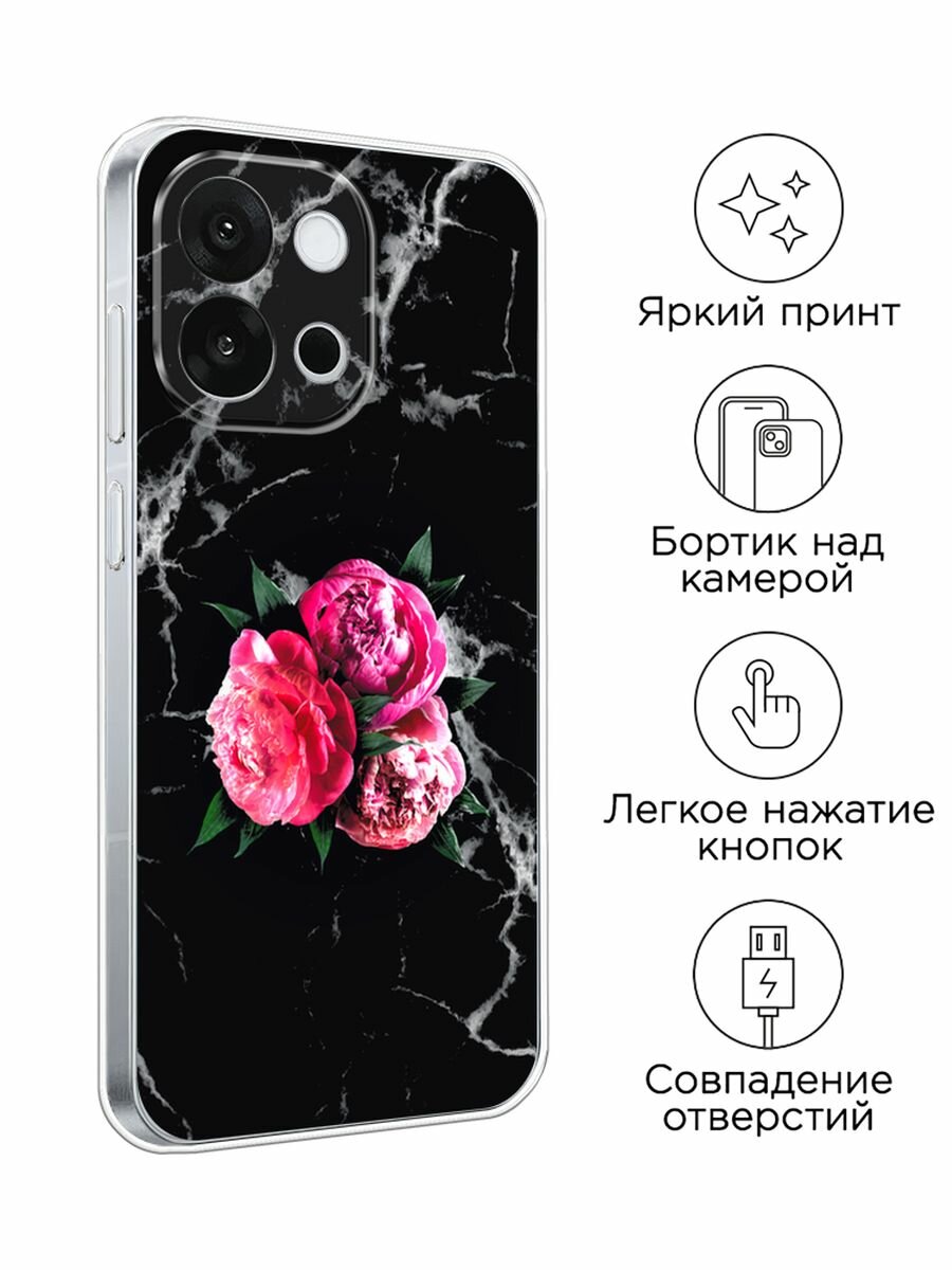 Чехол на OnePlus 13T / Ван Плас 13Т с принтом "Букет на черном мраморе" — фото 1