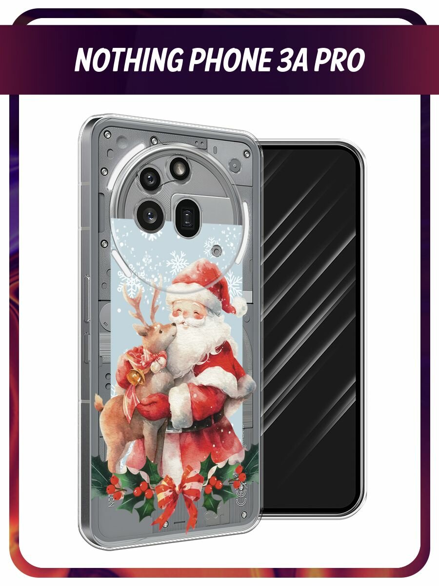 Чехол на Nothing Phone 3a Pro / Нотинг Фон 3а Про с принтом Санта с оленем, прозрачный