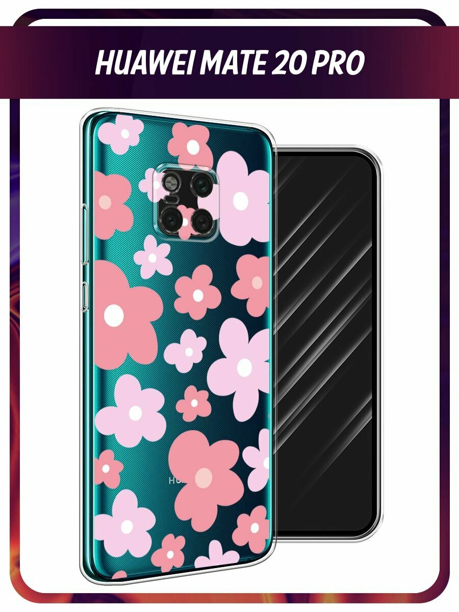 Чехол на Huawei Mate 20 Pro / Хуавей Мате 20 Про с принтом "Нежные розовые цветочки рисунок", прозрачный