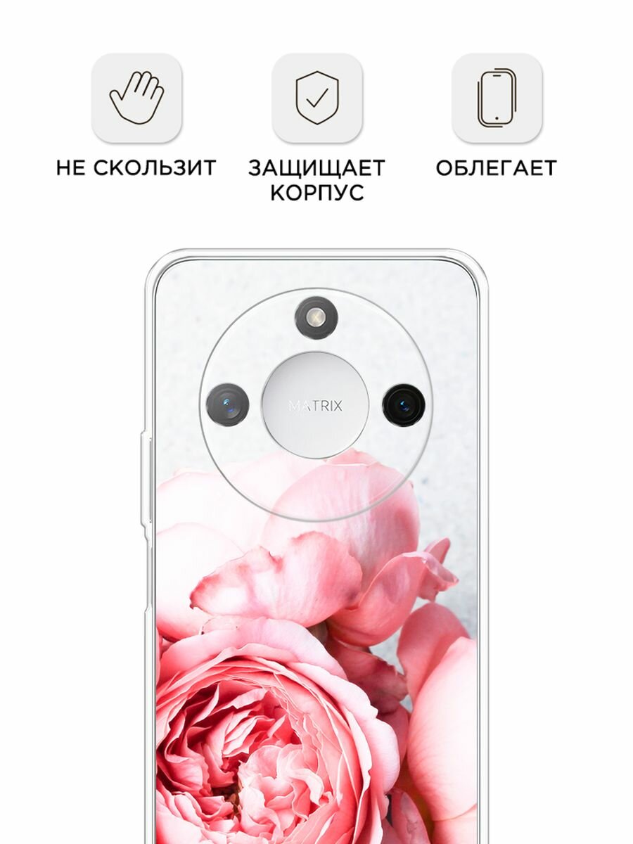 Чехол на Honor X9c Smart / Хонор X9c Смарт с принтом "Пионы на белом" — фото 1