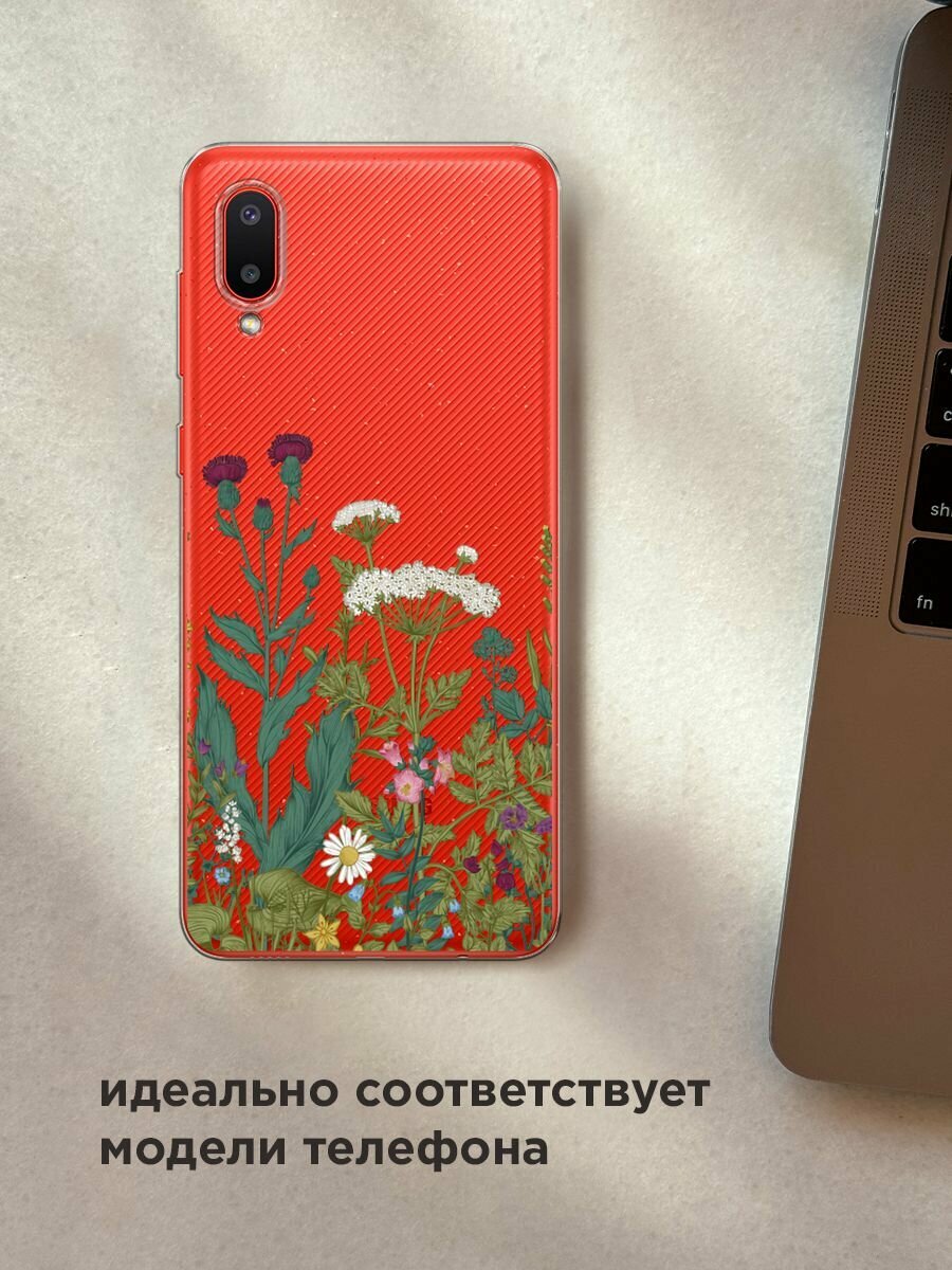 Чехол на Samsung Galaxy A02 / Самсунг Галакси А02 с принтом "Дикие полевые цветы", прозрачный — фото 1