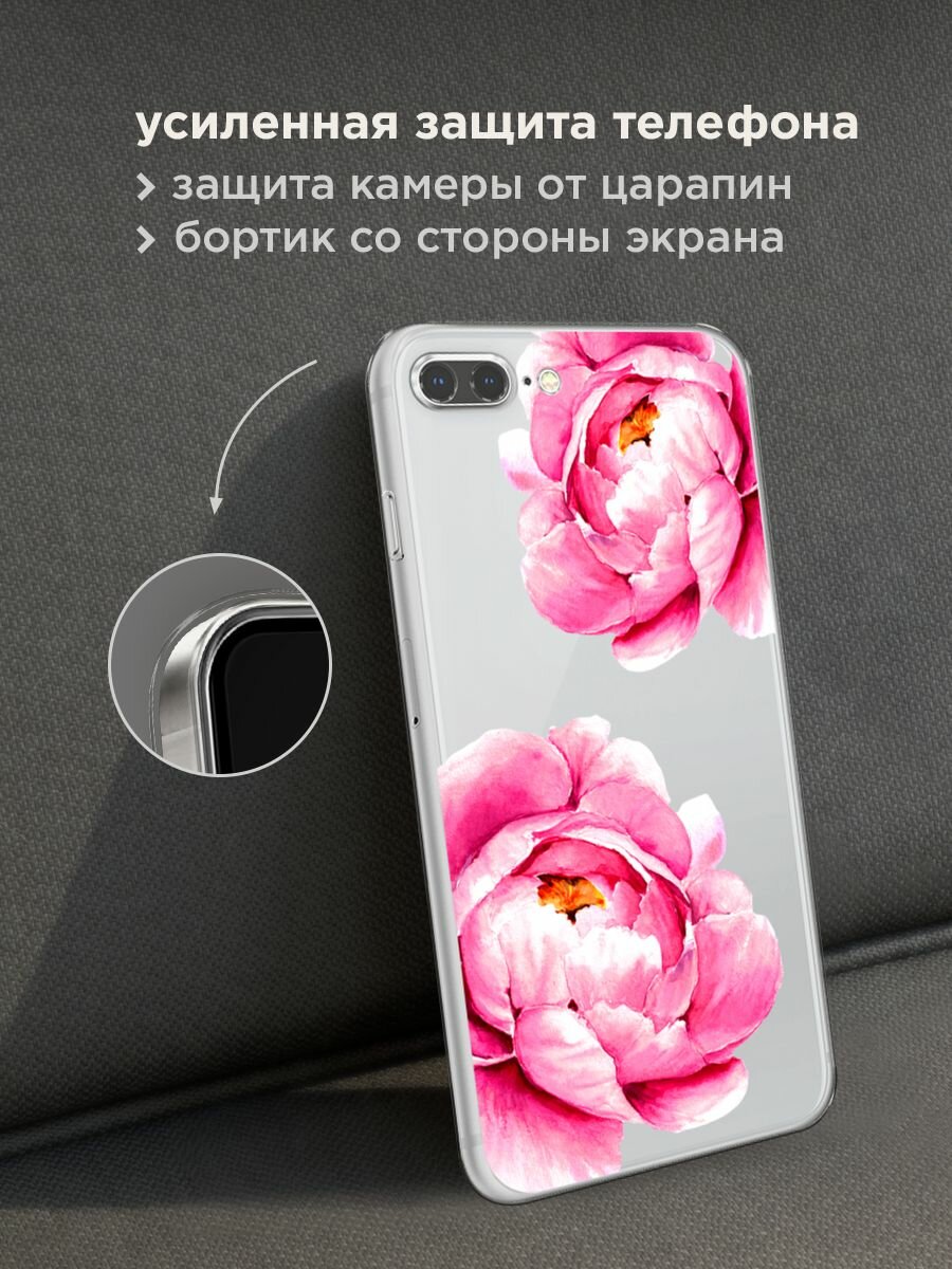 Чехол на Apple iPhone 7 Plus / Айфон 7 Плюс с принтом "Open peonies", прозрачный — фото 1